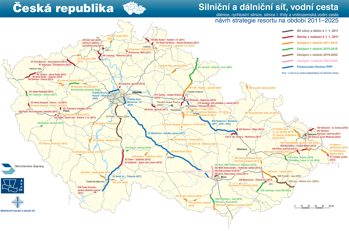 Silniční a dálniční síť a vodní cesty v ČR